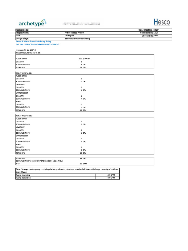 PPP ACT V1 DD XX 00 WW933 00002 A Sewer & Waste Sump Pit & Pump Sizing ...