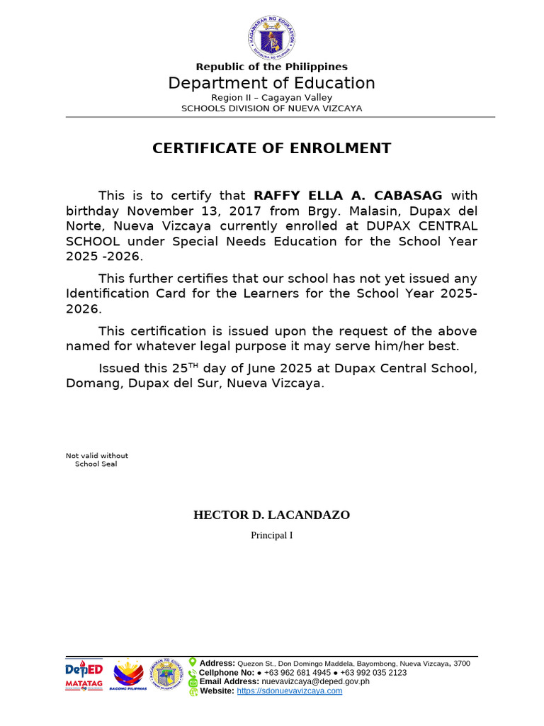 Certificate of Enrolment | PDF