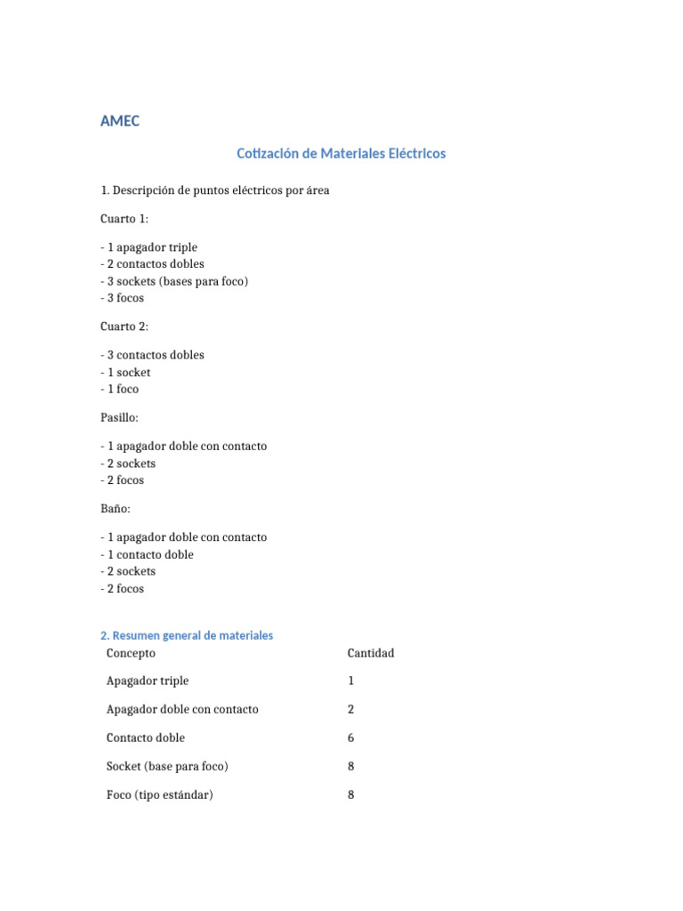 Cotizacion AMEC Materiales | PDF