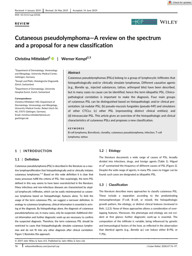 Cutaneous Pseudolymphoma A Review On The Spectrum and A Proposal For A ...