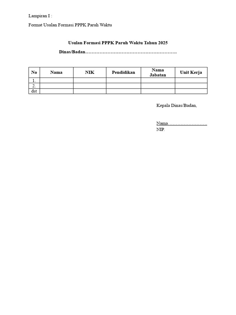 Usulan Formasi PPPK Paruh Waktu 2025 | PDF