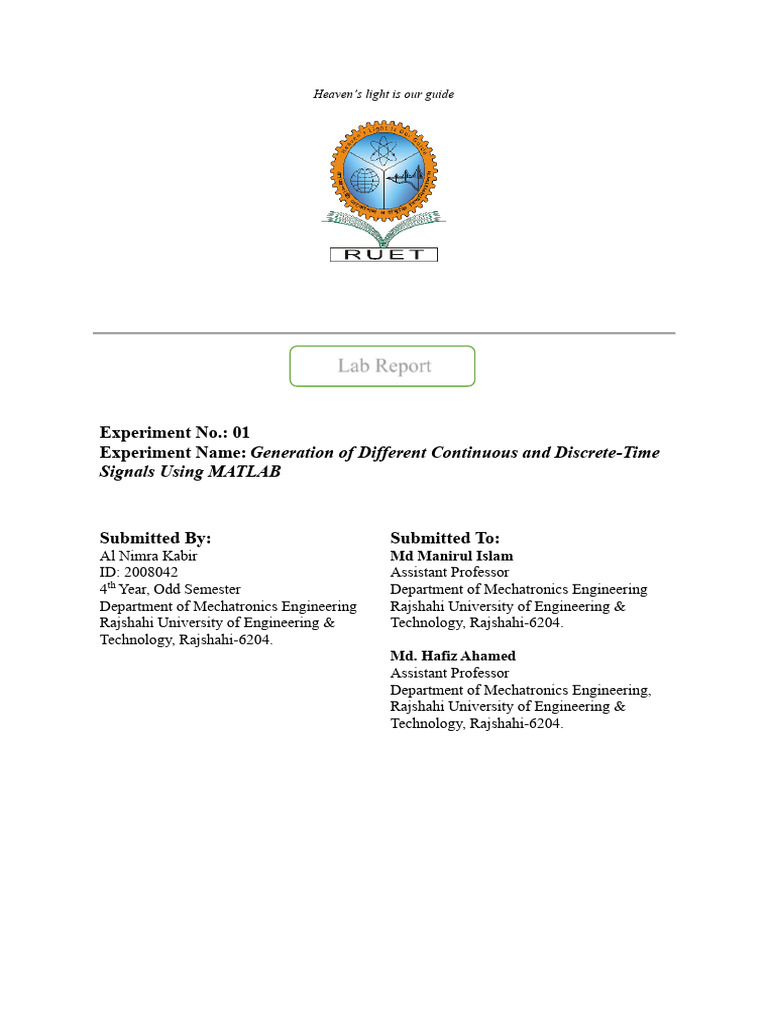 Generation of Different Continuous and Discrete-Time Signals Using MATLAB | PDF | Amplitude ...