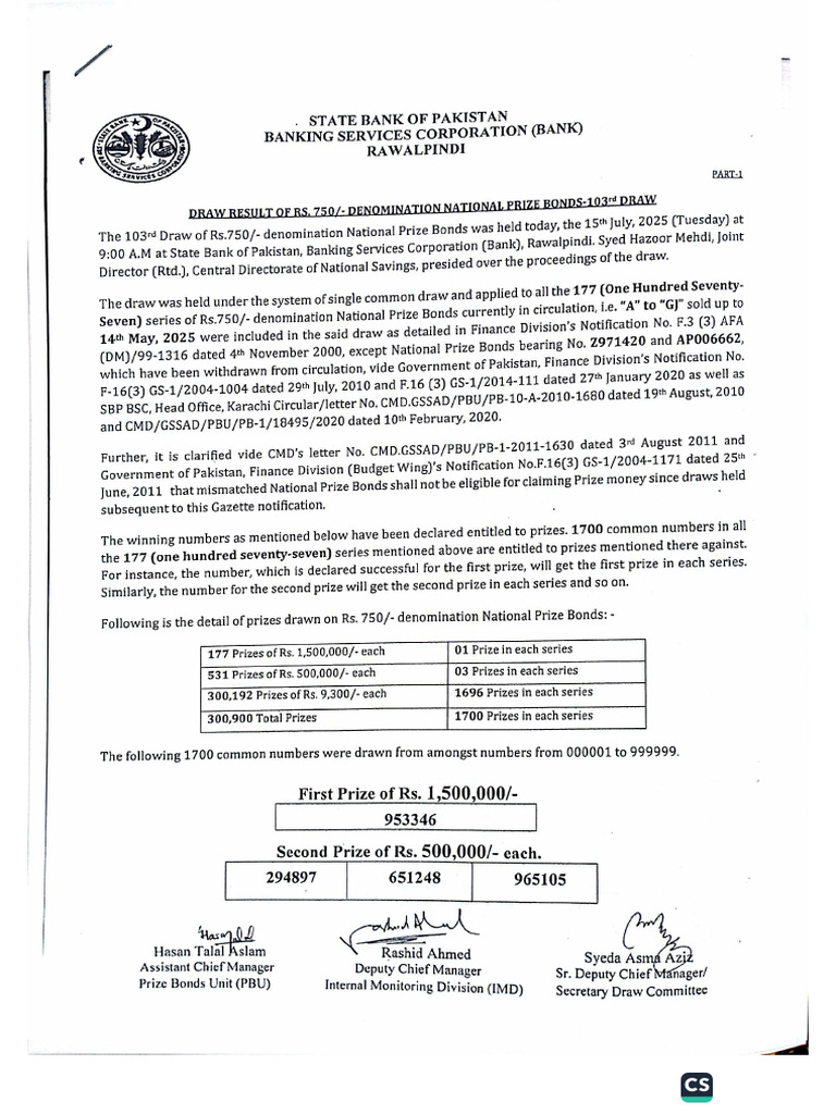 Draw of Rs.750 - 15-07-2025 | PDF
