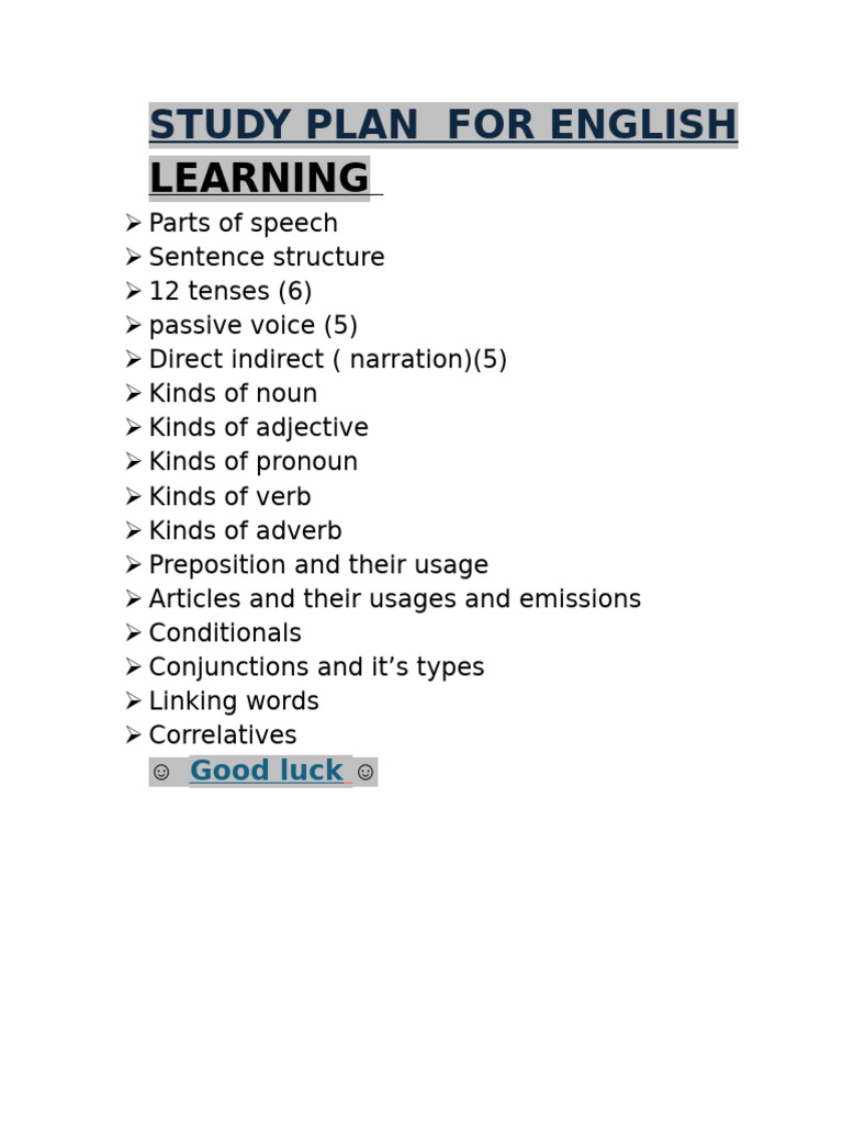 Study Plan For English Learning Pdf