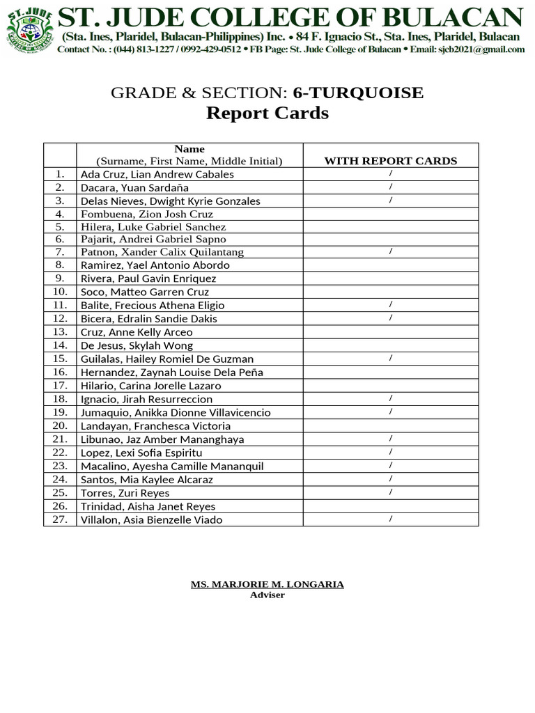 6-Turquoise Report Card List | PDF