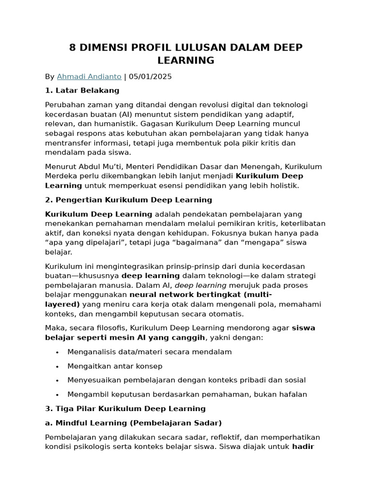 8 Dimensi Profil Lulusan Dalam Deep Learning | PDF