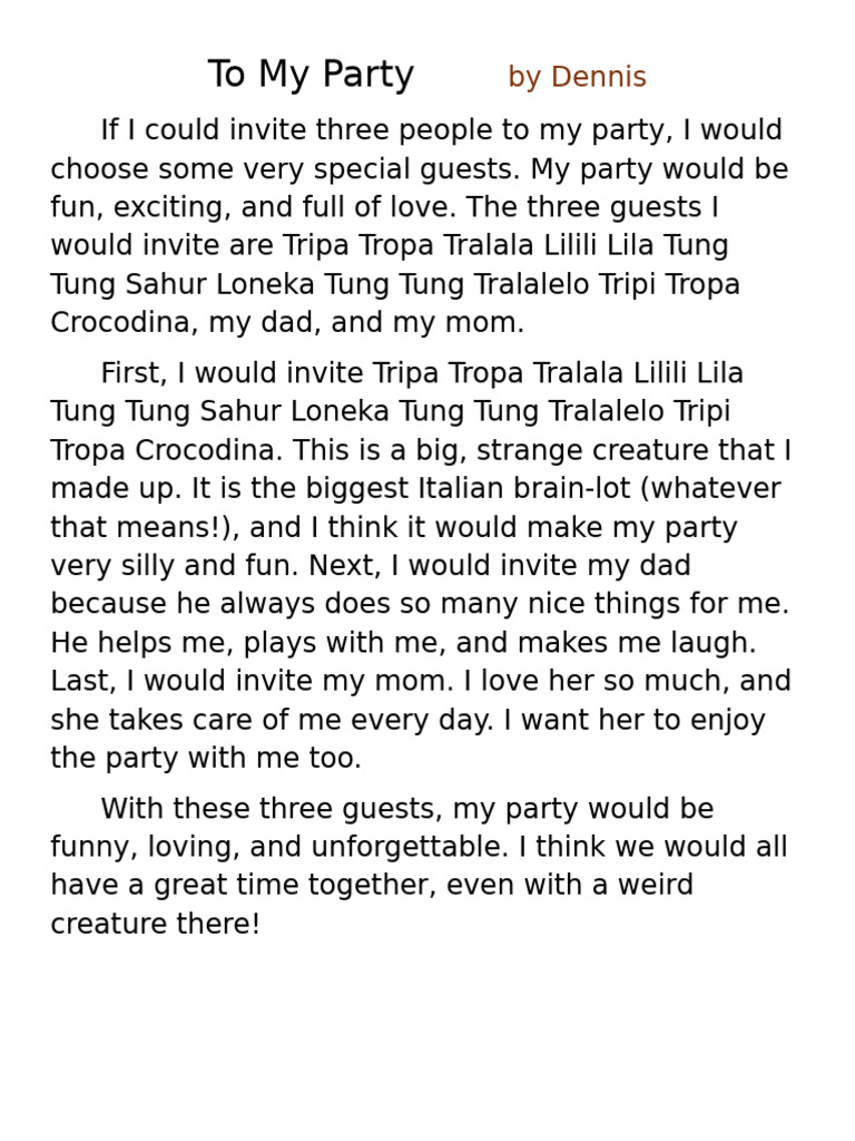 Dennis's Dream Party Guests | PDF