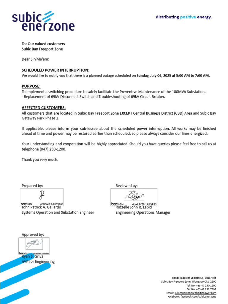 Interruption Letter For 100MVA PMS July 06 2025 - Signed | PDF ...