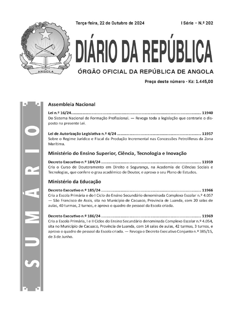 Lei N o 16 24 de 22 de Outubro Lei Do Sistema Nacional de Formacao ...