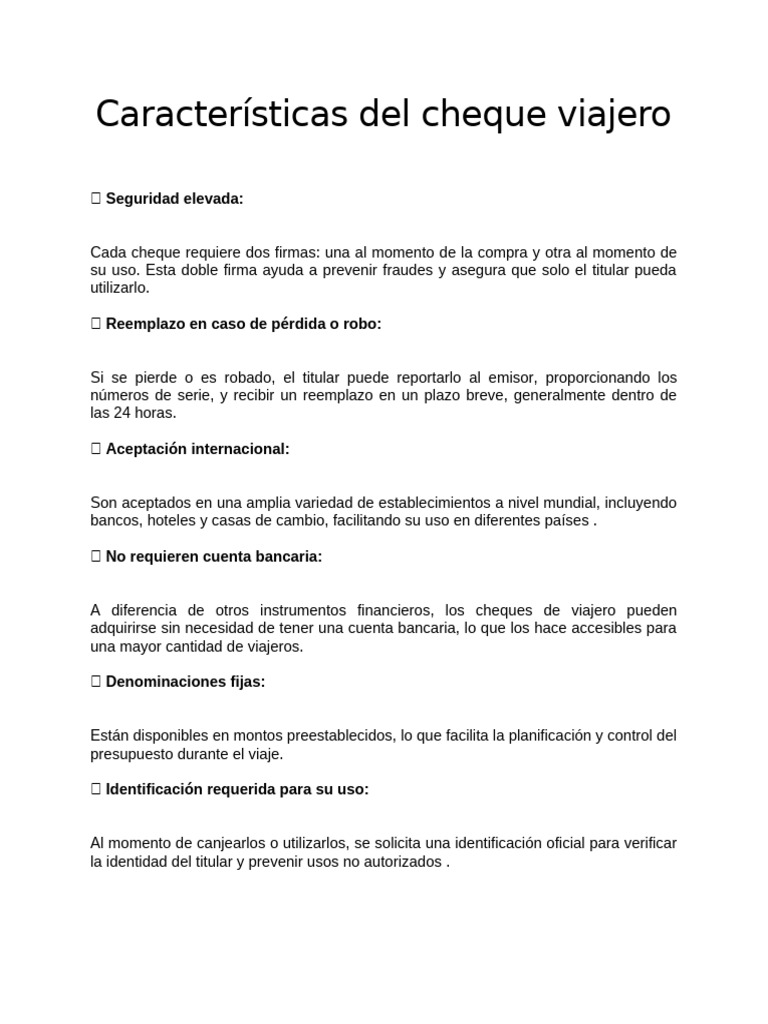 Características Del Cheque Viajero | PDF