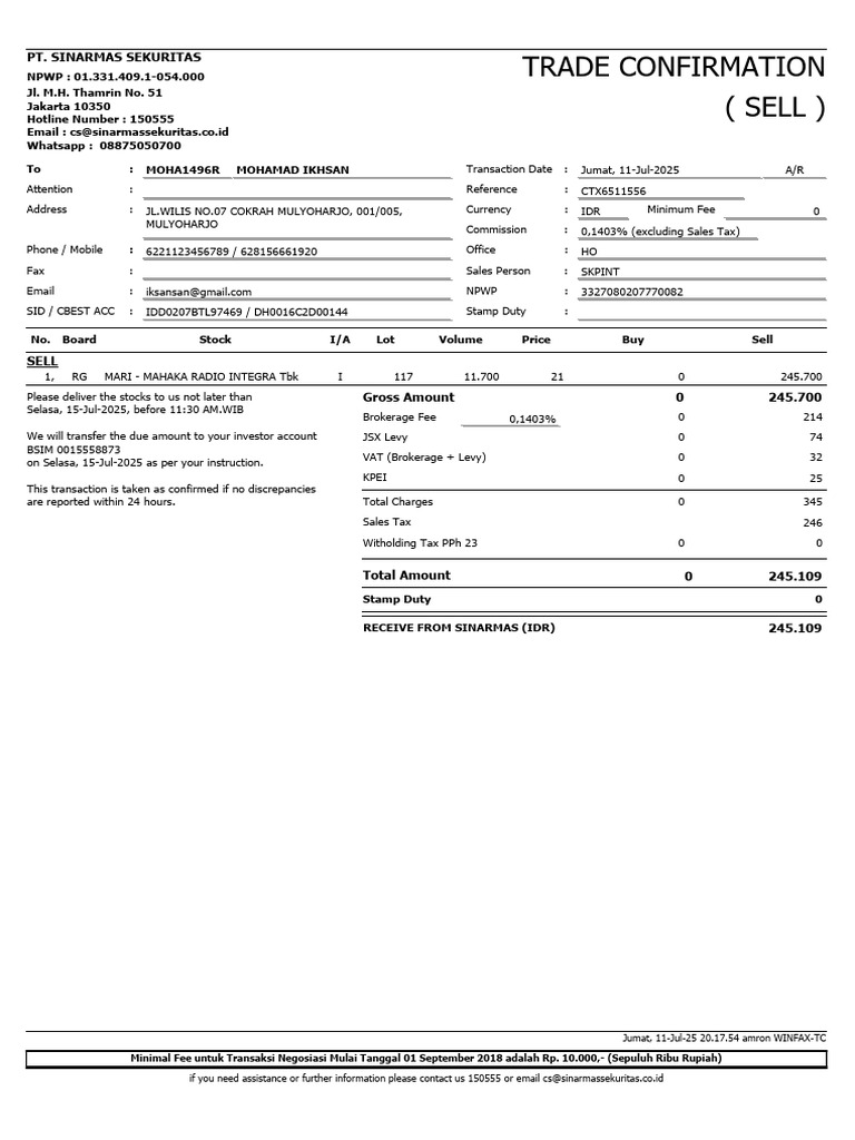 Stock Trade Confirmation Document | PDF | Indonesian Rupiah | Business