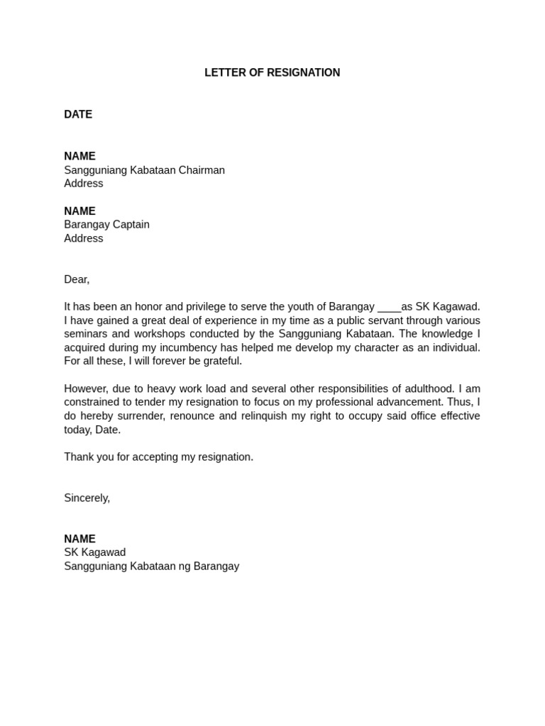 Letter of Resignation of SK | PDF