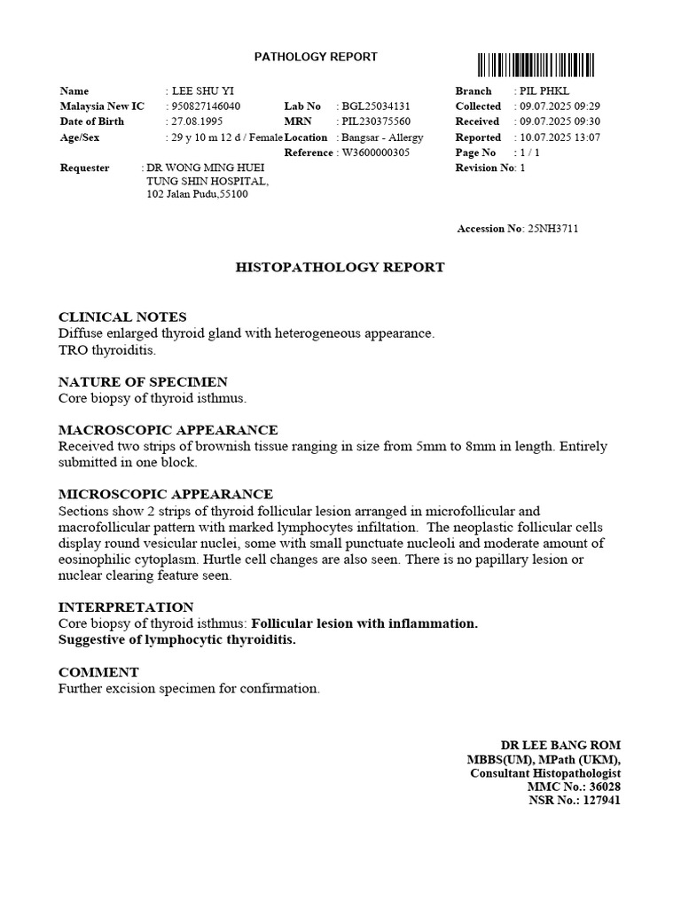 Histopathology Report | PDF