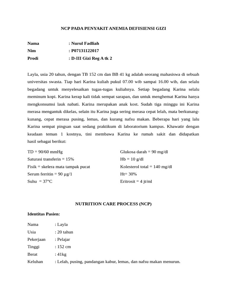 Ncp Pada Penyakit Anemia Defisiensi Gizi | PDF