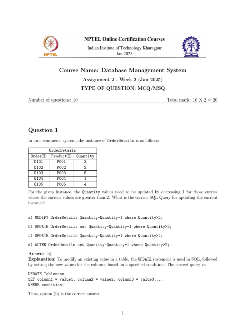 DBMS Assignment2 January 2025 | PDF | Databases | Computer Programming