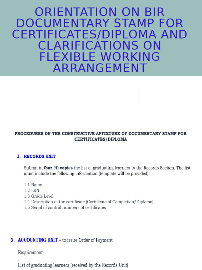 Orientation On BIR DOC STAMP and FWA | PDF