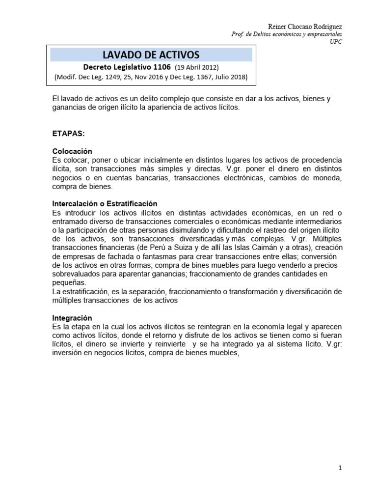 RC Esq Lavado de Activos DL 1106 | PDF | Lavado de dinero | Economias