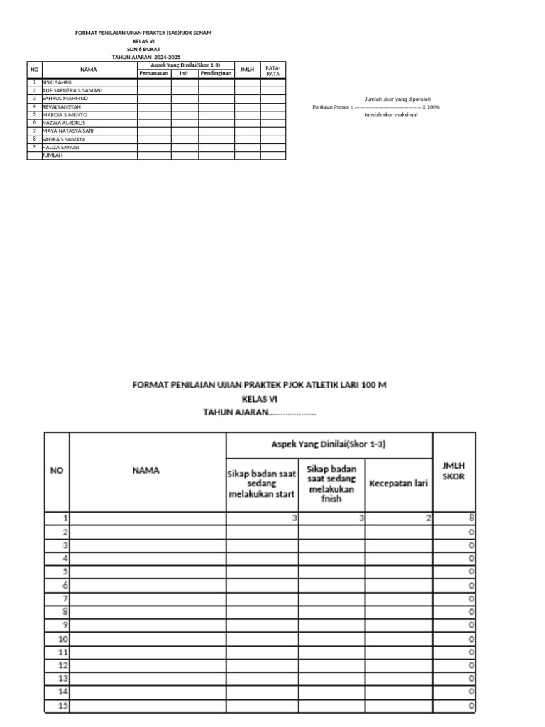 Format-Penilaian-Ujian-Praktek-PJOK-Kls-6 (Sas) 2024-2025 | PDF