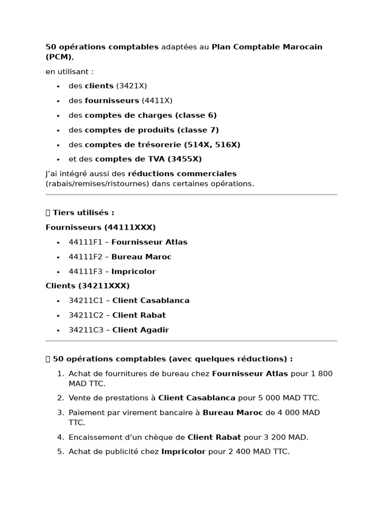 50 Opérations Comptables au PCM Marocain | PDF | Taxe sur la valeur ...