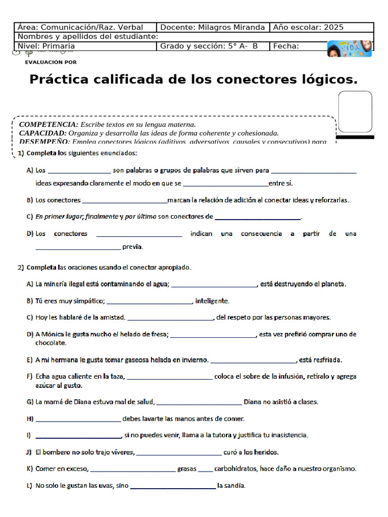 Practica Calificada de Los Conectores 5to A-B | PDF