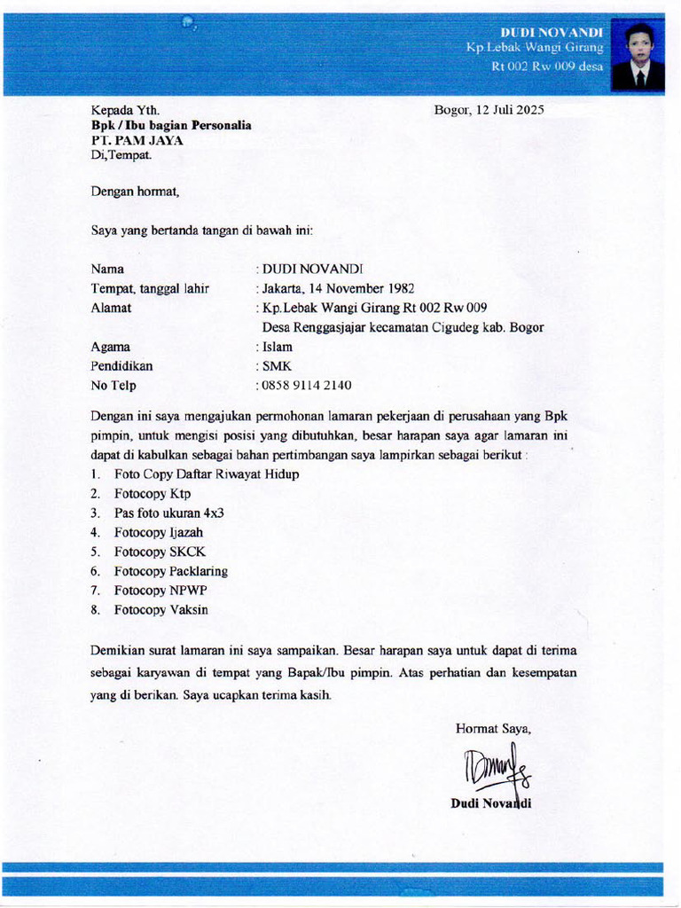 Lamaran Dudi Novandi | PDF