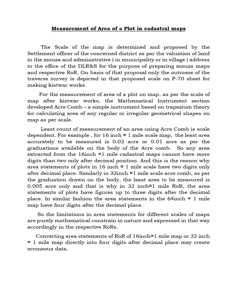 Measurement of Area of A Plot in Cadastral Map | PDF