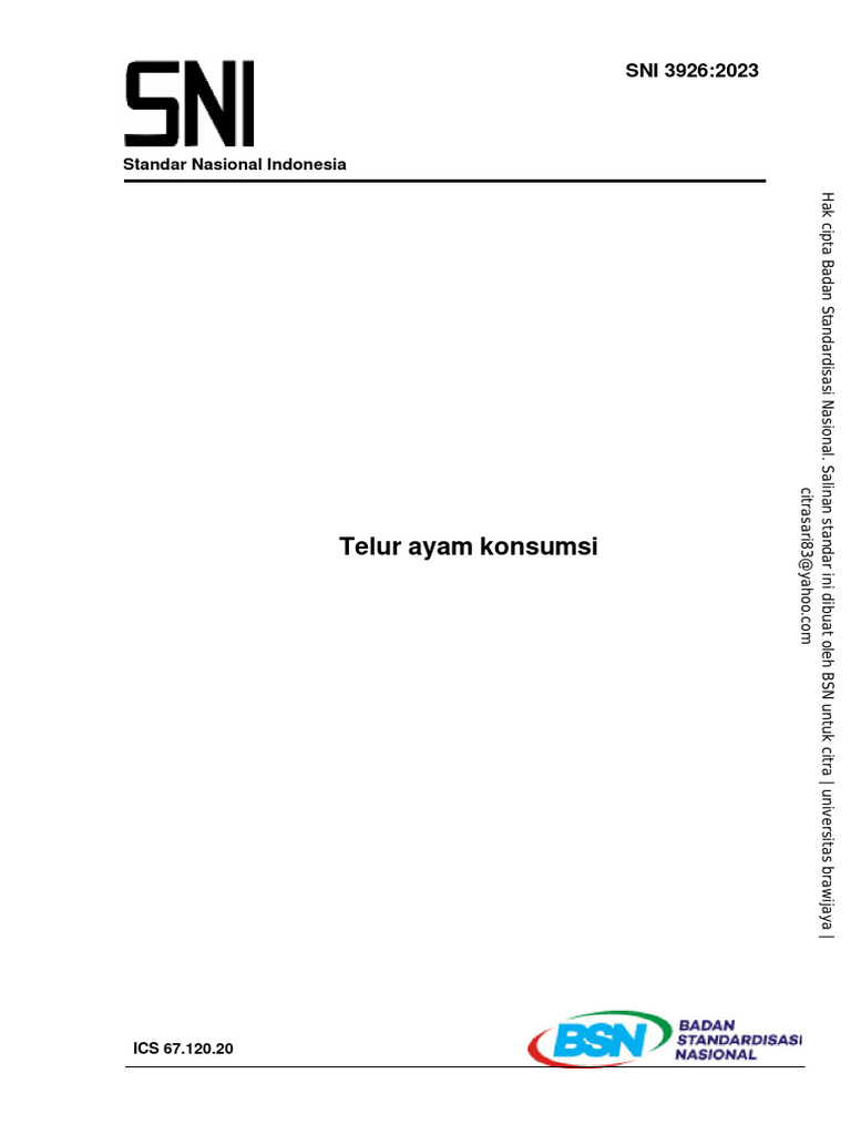 SNI 3926-2023 - Telur Konsumsi | PDF