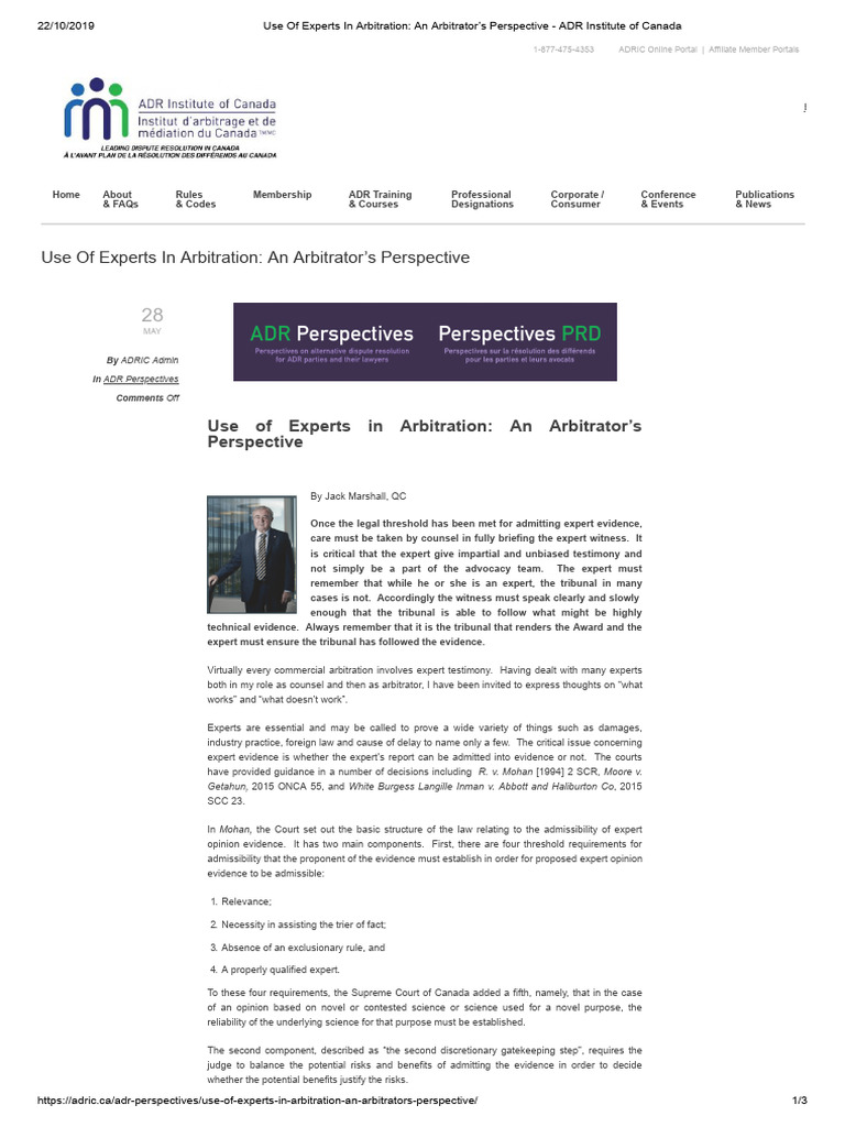 OK Use of Experts in Arbitration - An Arbitrator's Perspective | PDF ...