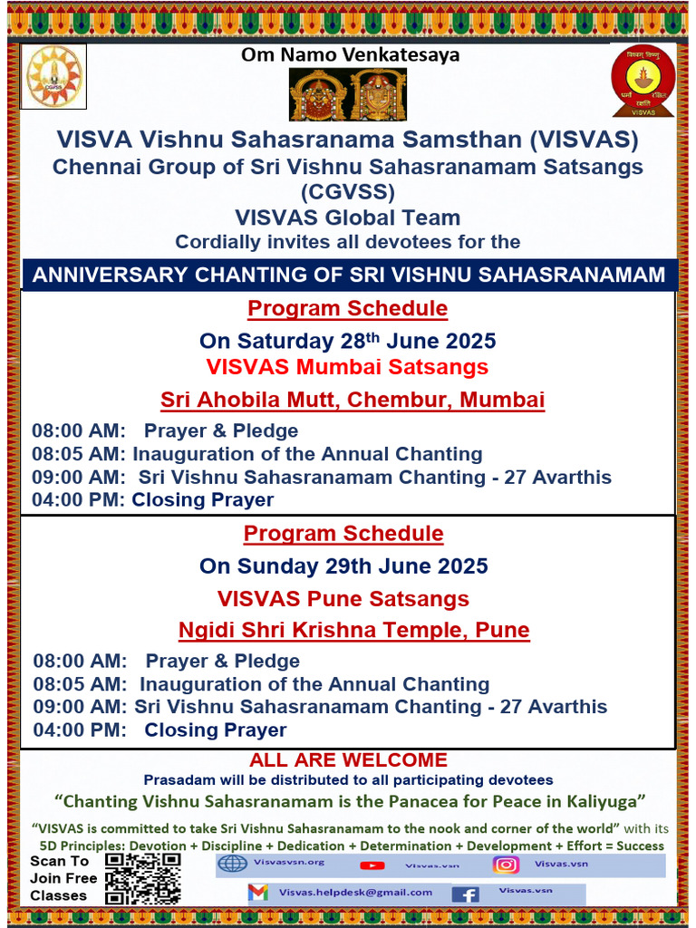 Vishnu Sahasranamam Annual Chanting | PDF