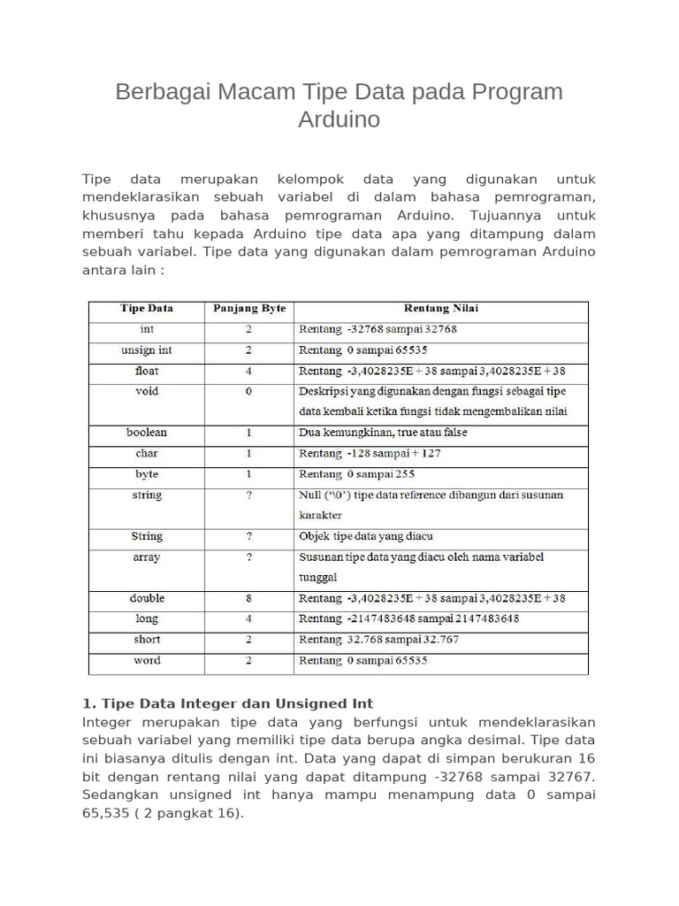 Tipe Data dalam Pemrograman Arduino | PDF