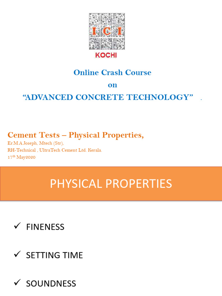 Session 2 - Cement Tests-Physical Properties - May20 | PDF | Concrete ...