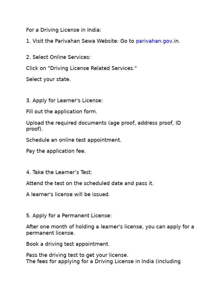 Driving License Application Guide India | PDF