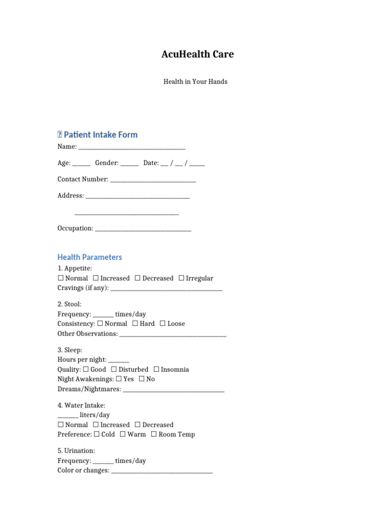 AcuHealth Care Patient Form | PDF