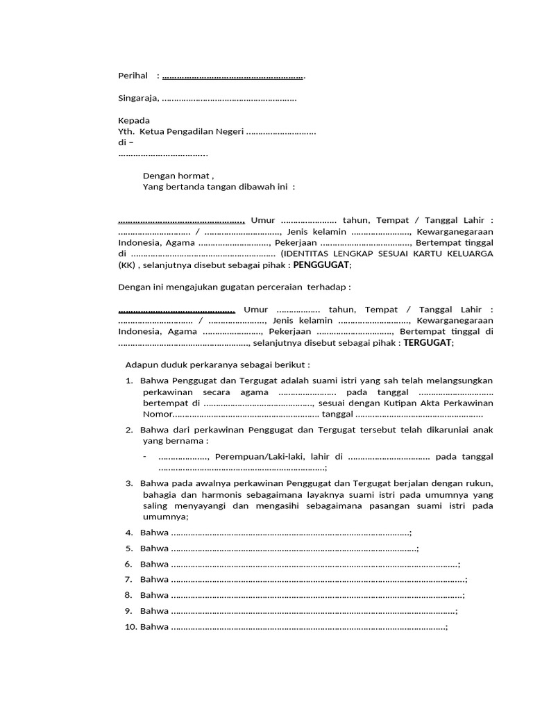 Contoh Gugatan Perceraian | PDF