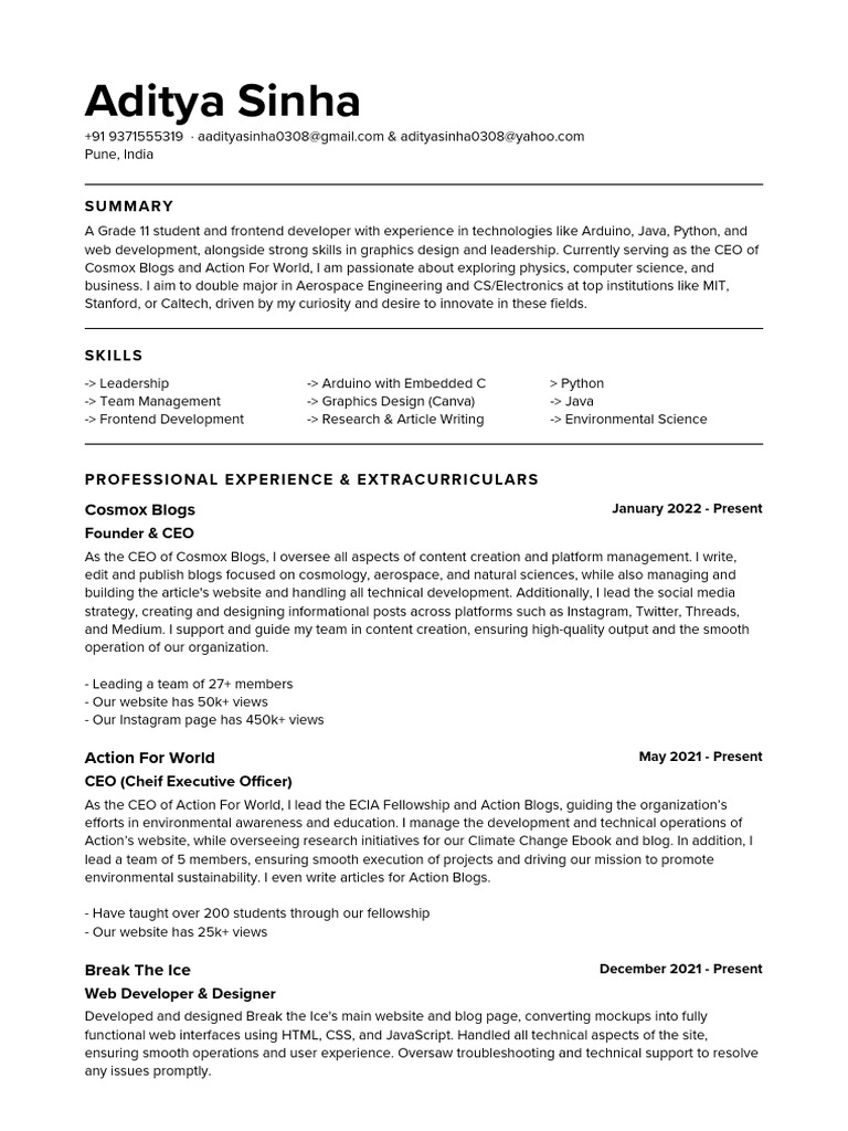 Aditya Sinha Resume Nov Updated | PDF | Computing