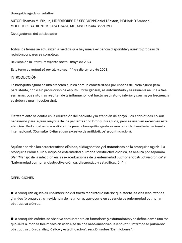 Guía sobre bronquitis aguda en adultos | PDF | Tos | Bronquitis