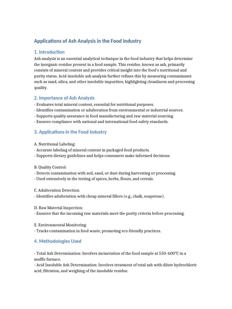 Ash Analysis in Food Quality Control | PDF | Food Safety | Foods