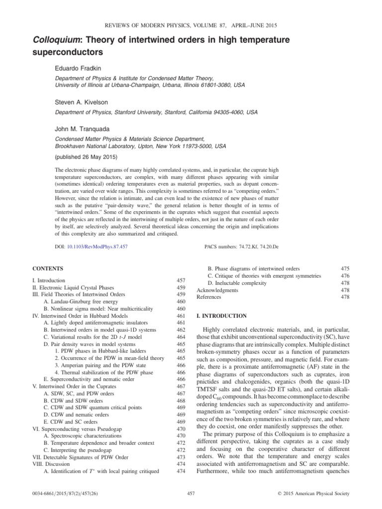 Stripe-RevModPhys 87 457 | PDF | High Temperature Superconductivity | Superconductivity