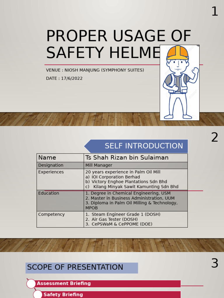 Slide Presentation - Proper Usage of Safety Helmet | PDF | Labor Relations | Workplace