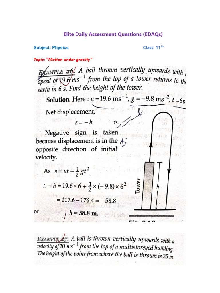 11th Grade Physics: Motion Under Gravity | PDF