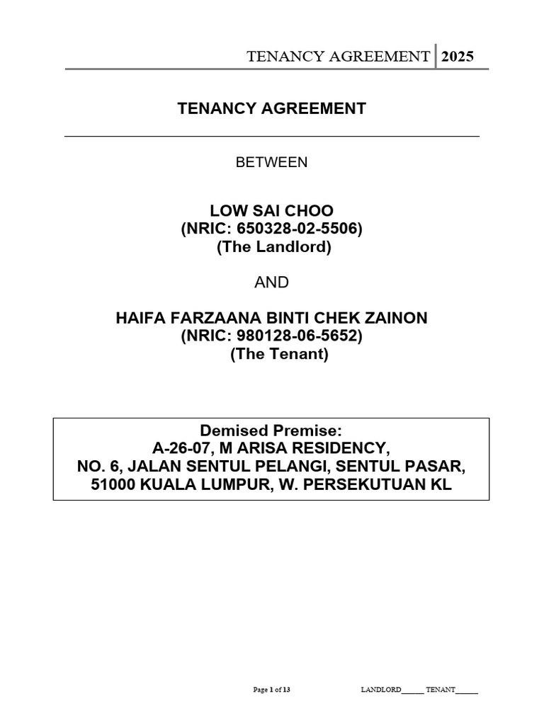DRAFT MA A-26-07 Tenancy Agreement 2025 | PDF | Leasehold Estate | Lease