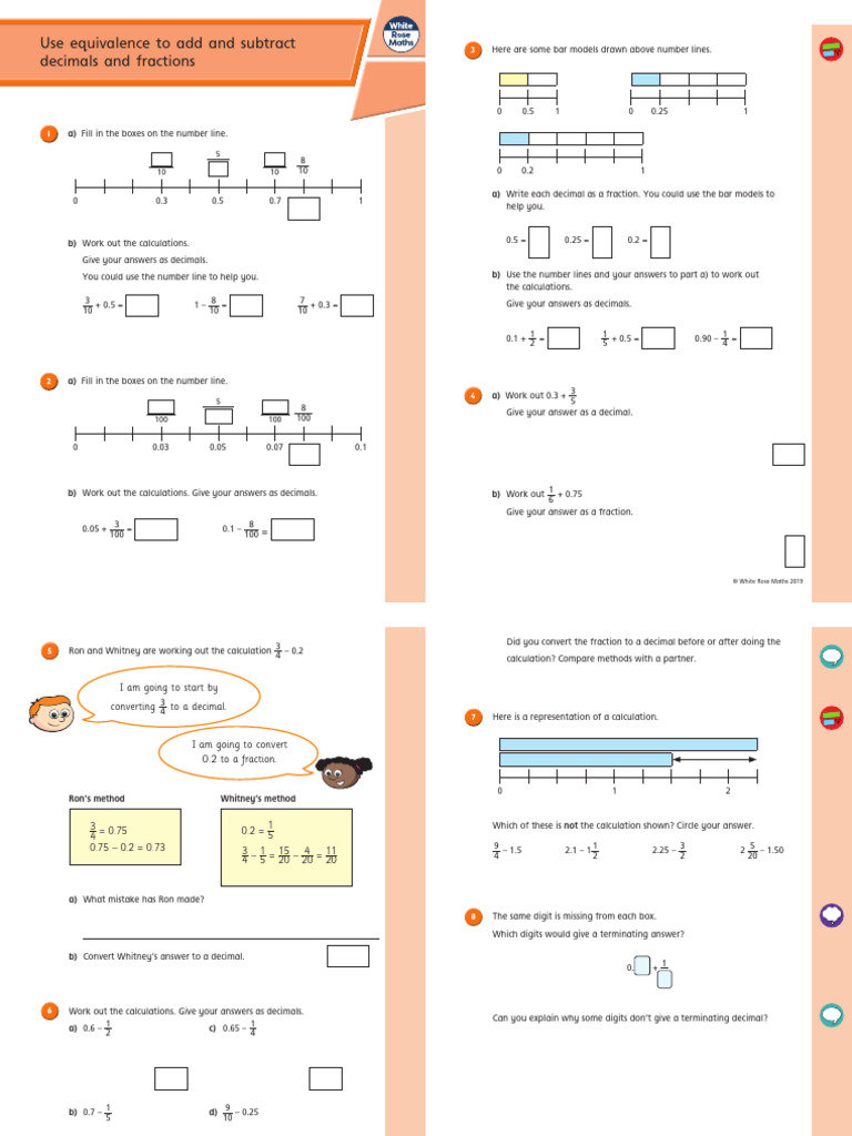 Use Equivalence To Add and Subtract Decimals and Fractions | PDF ...