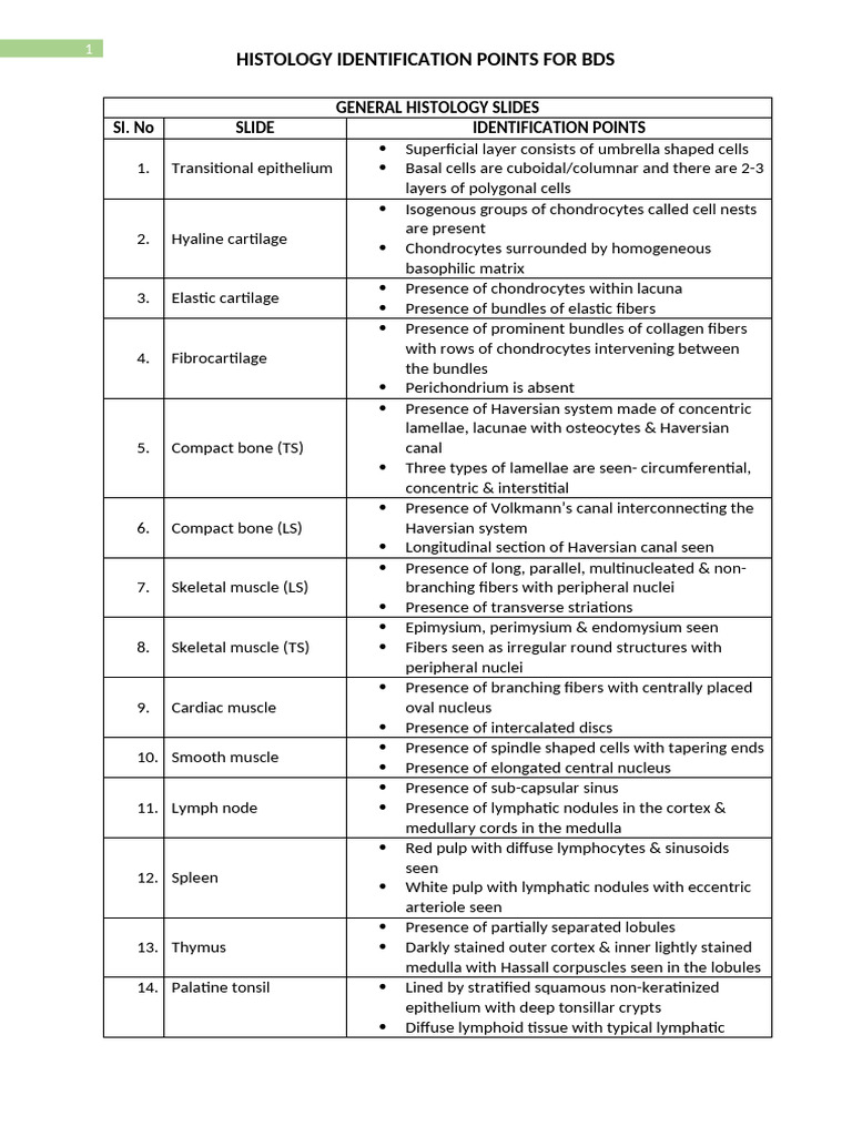 Histology Spotter Identification Points For BDS | PDF | Epithelium ...