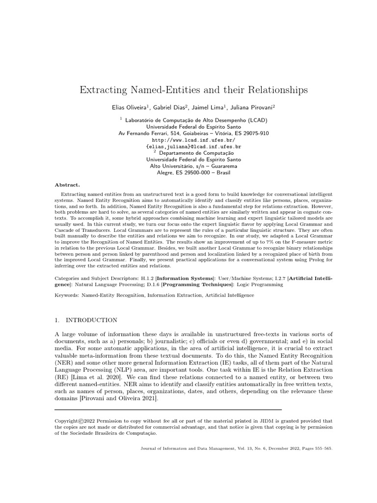 Extracting Named-Entities and Their Relationships | PDF