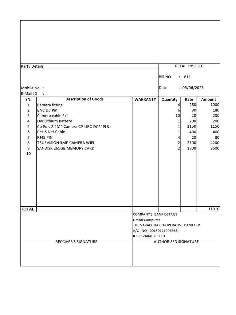 Retail Invoice for Computer & CCTV Sales | PDF