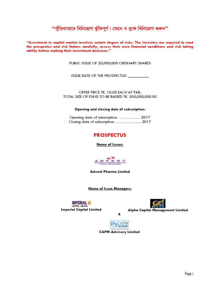 Advent Pharma Limited IPO Prospectus | PDF | Expense | Securities (Finance)