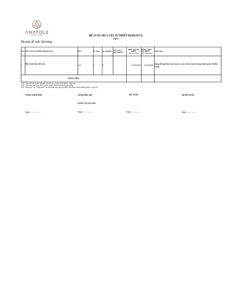 Form Đề Xuất Mua Hàng | PDF
