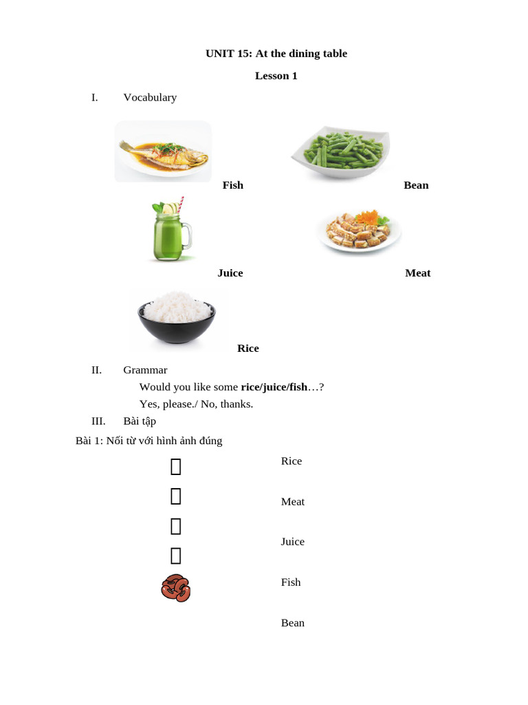 Dining Table Vocabulary and Grammar Guide | PDF