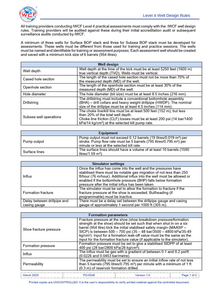 IWCF Level 4 Well Design Guidelines | PDF | Pressure