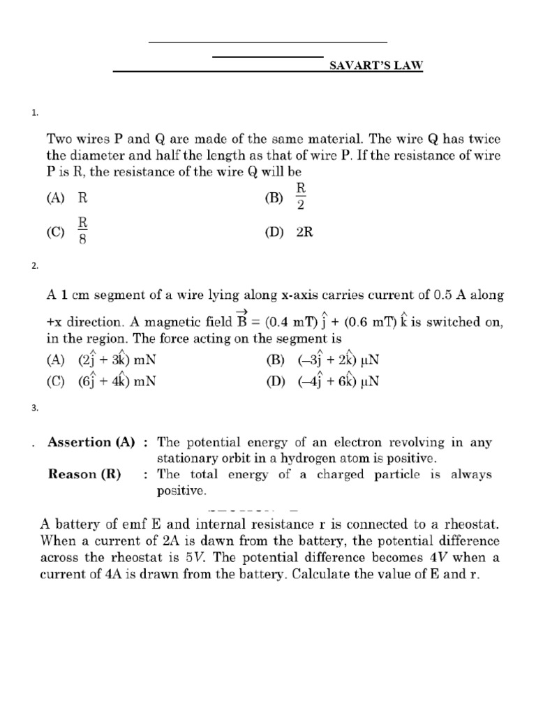 Practice Numericals (Chapter-3 and Biot Savart Law) | PDF